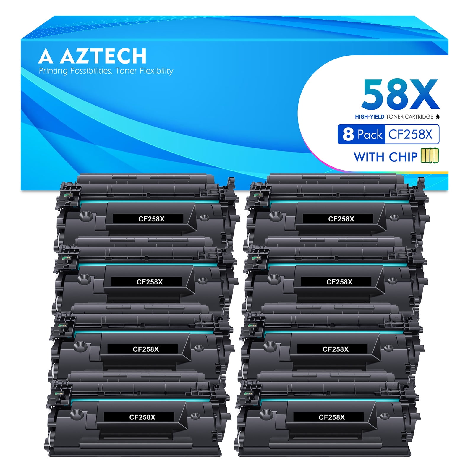 58X CF258X 58A CF258A | 8-Pack (with CHIP) Compatible for HP CF258A 58A ...