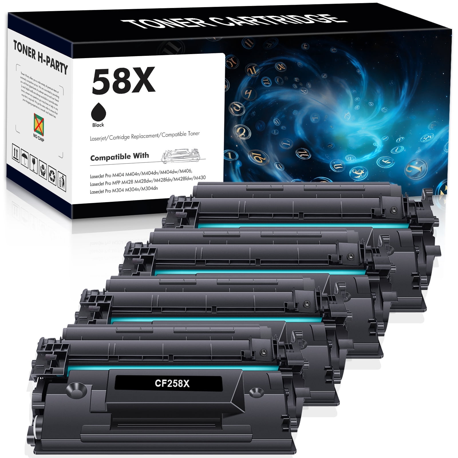 58X CF258X Toner Cartridge Black (High Yield No Chip 4-Pack) Compatible ...