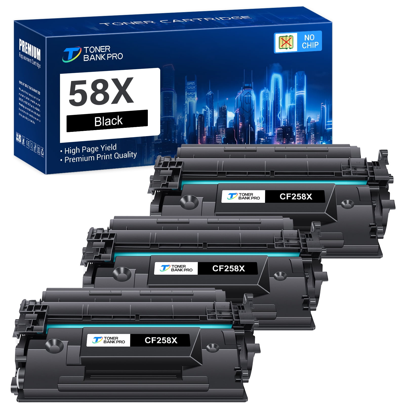 58X Toner Cartridge CF258X Black (NO-chip) 3-Pack Compatible for HP 58X ...