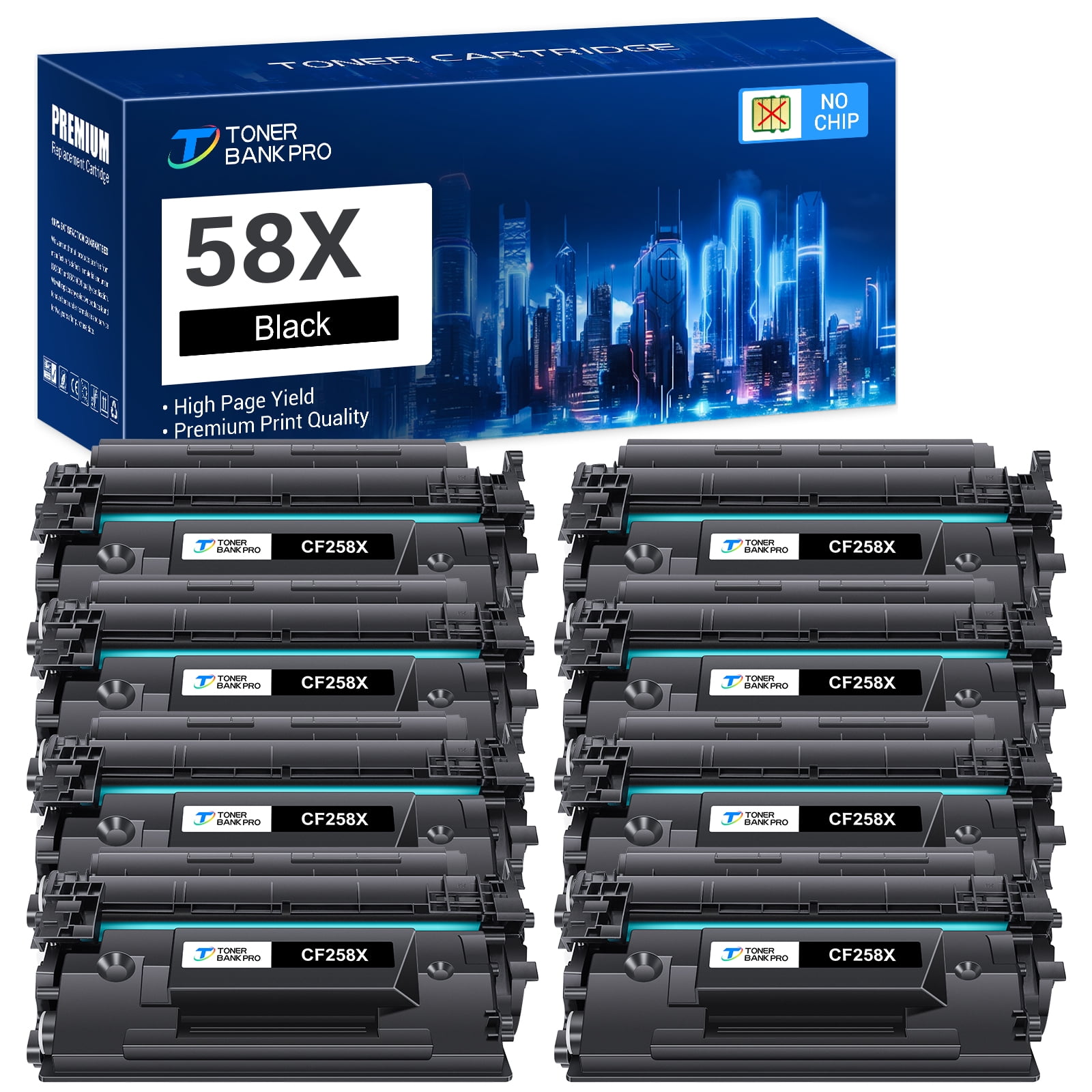 58X Toner Cartridge CF258X Black (NO-chip) 8-Pack Compatible for HP 58X ...