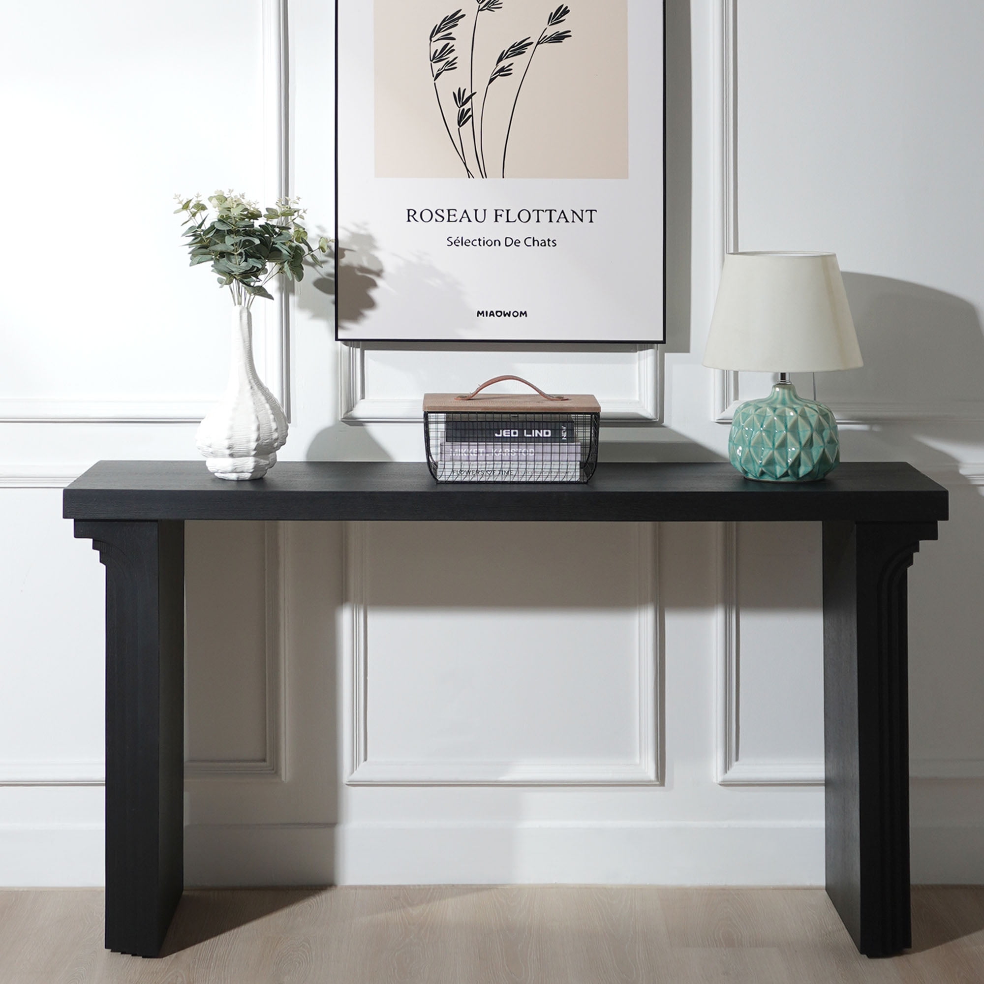 58in Modern Minimalist Black Wooden Console Table for Entryway, Living ...