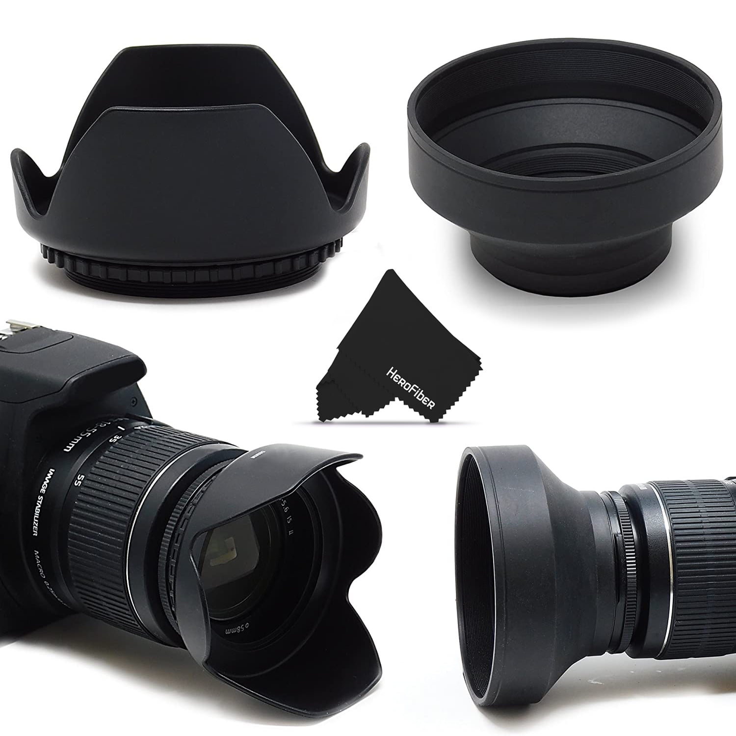 Canon 58mm Lens Hood Kit for Rebel T7-T3, T7i-T4i, SL3-SL1, EOS 7D/7D ...