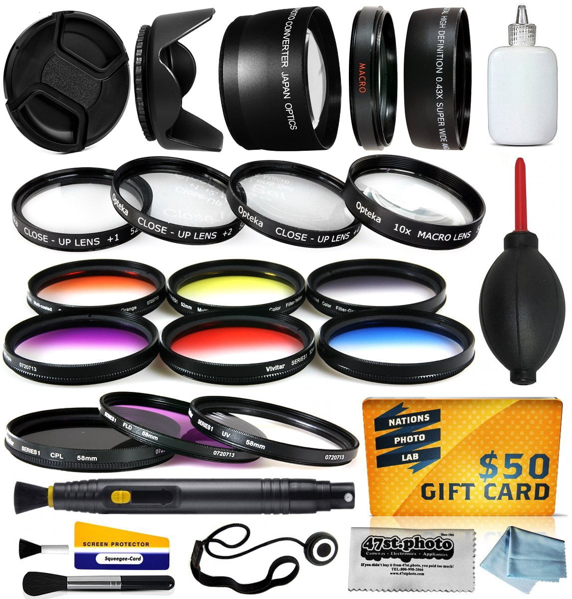 58mm Pro Lenses Filters Kit includes 0.43x + 2.2x Lens, UV, CPL ...