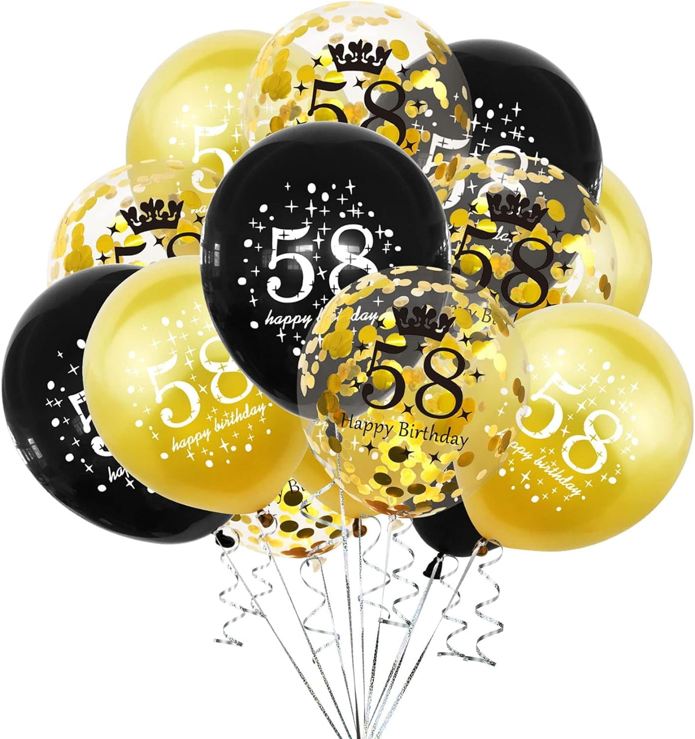 58th Birthday Balloons Black and Gold 58 Birthday Decorations for Men ...