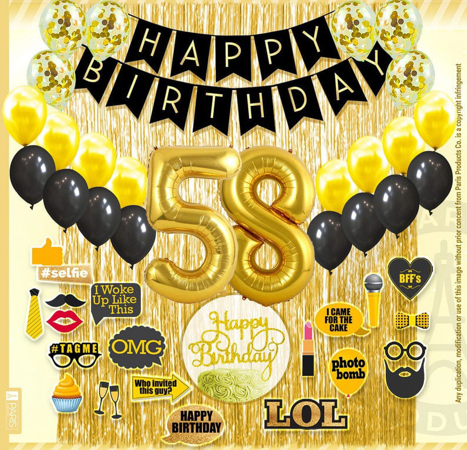 58th Birthday Decoration Black and Gold for Boy & Girl, 58th Cake ...