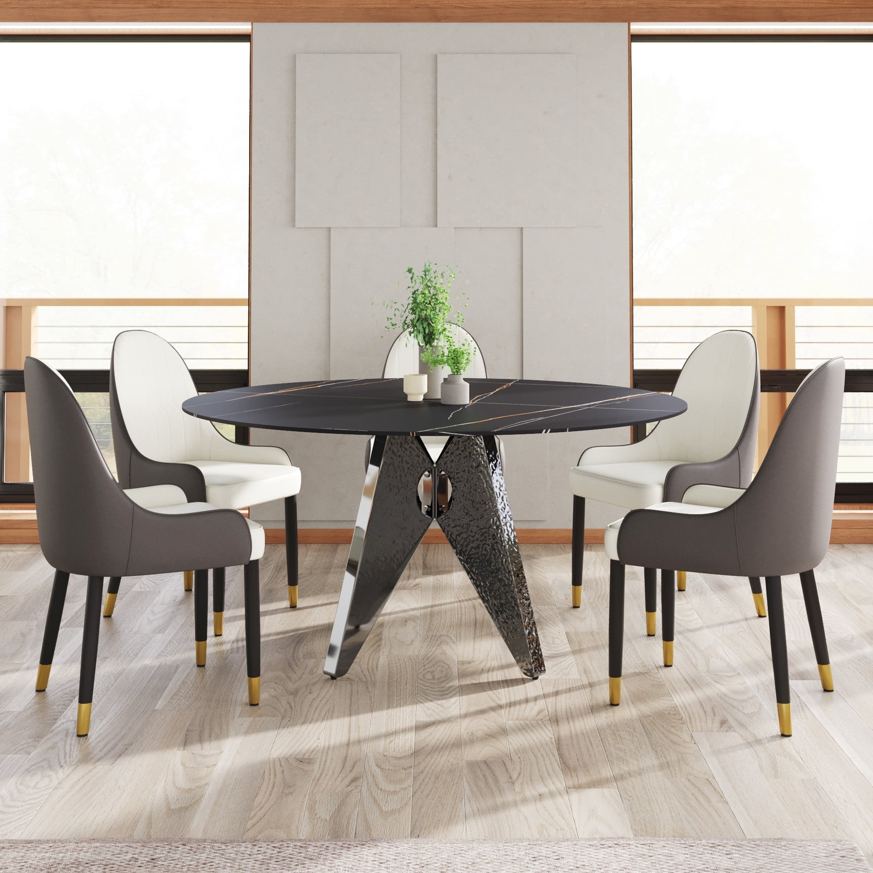 59.05" Large Round Dining Table - Anti - stain & Easy Maintenance ...
