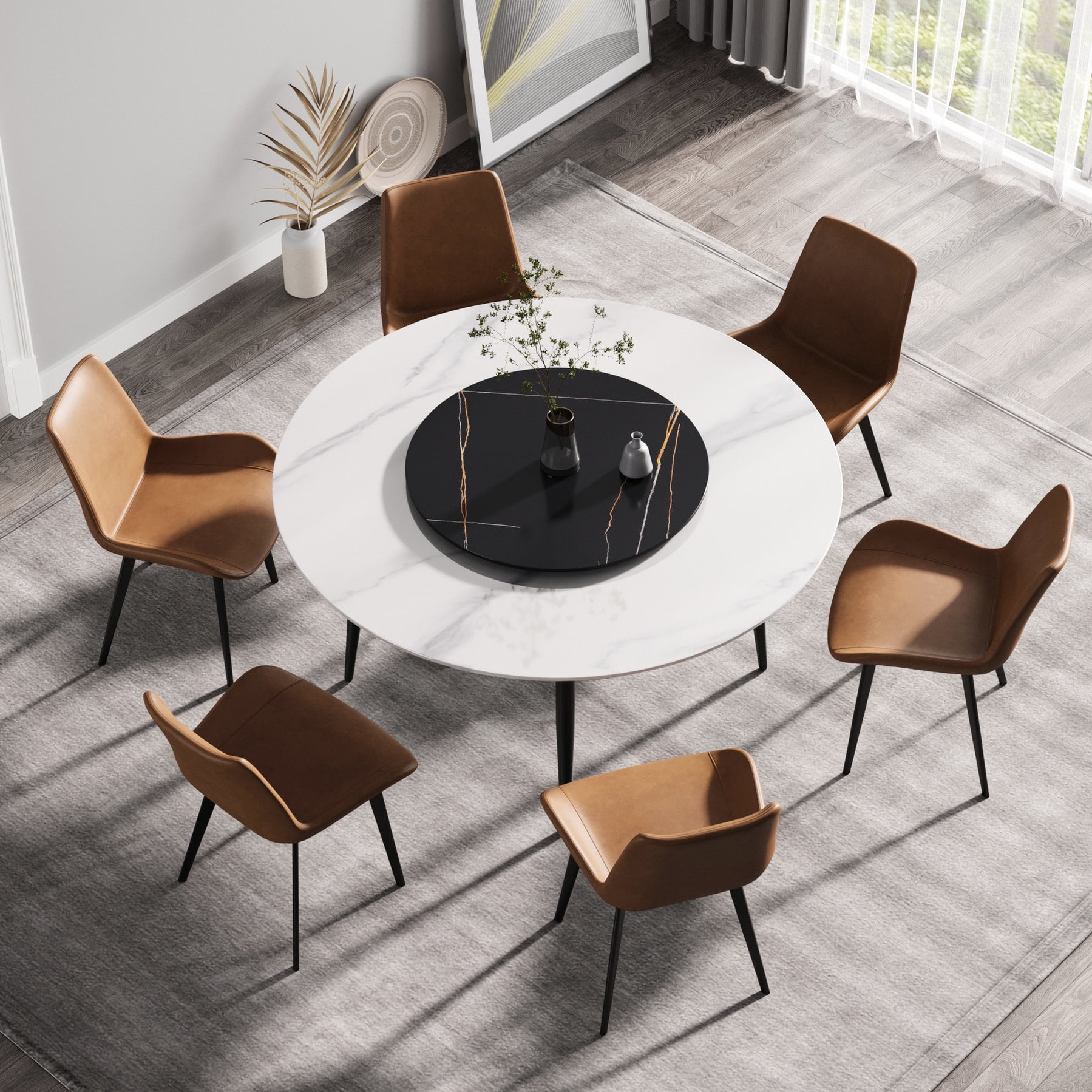 59.05" Round Dining Table with 31.5" Sintered Stone Turntable ...