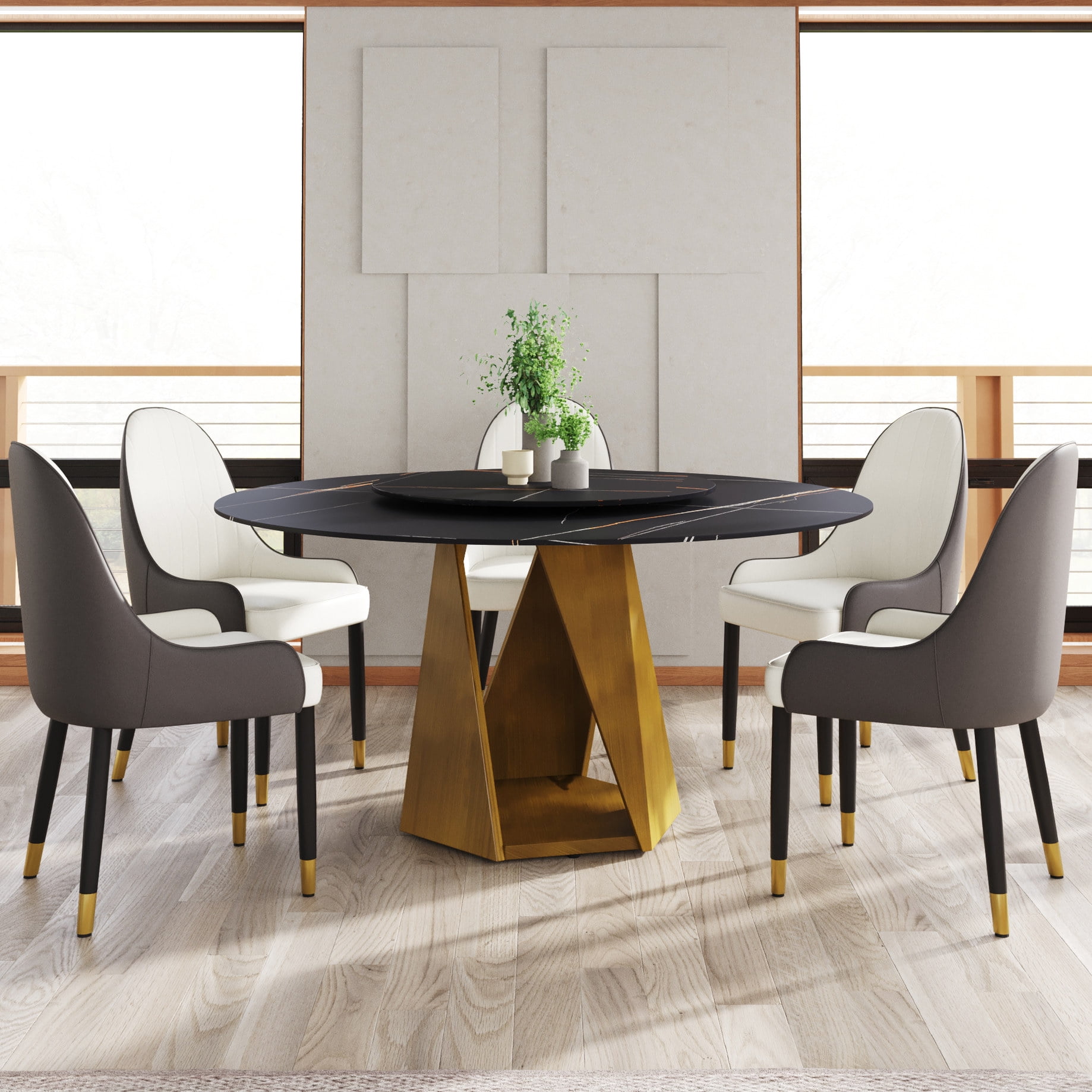 59.05" Round Dining Table | Fits Family Gatherings, Rotating Disk Adds ...