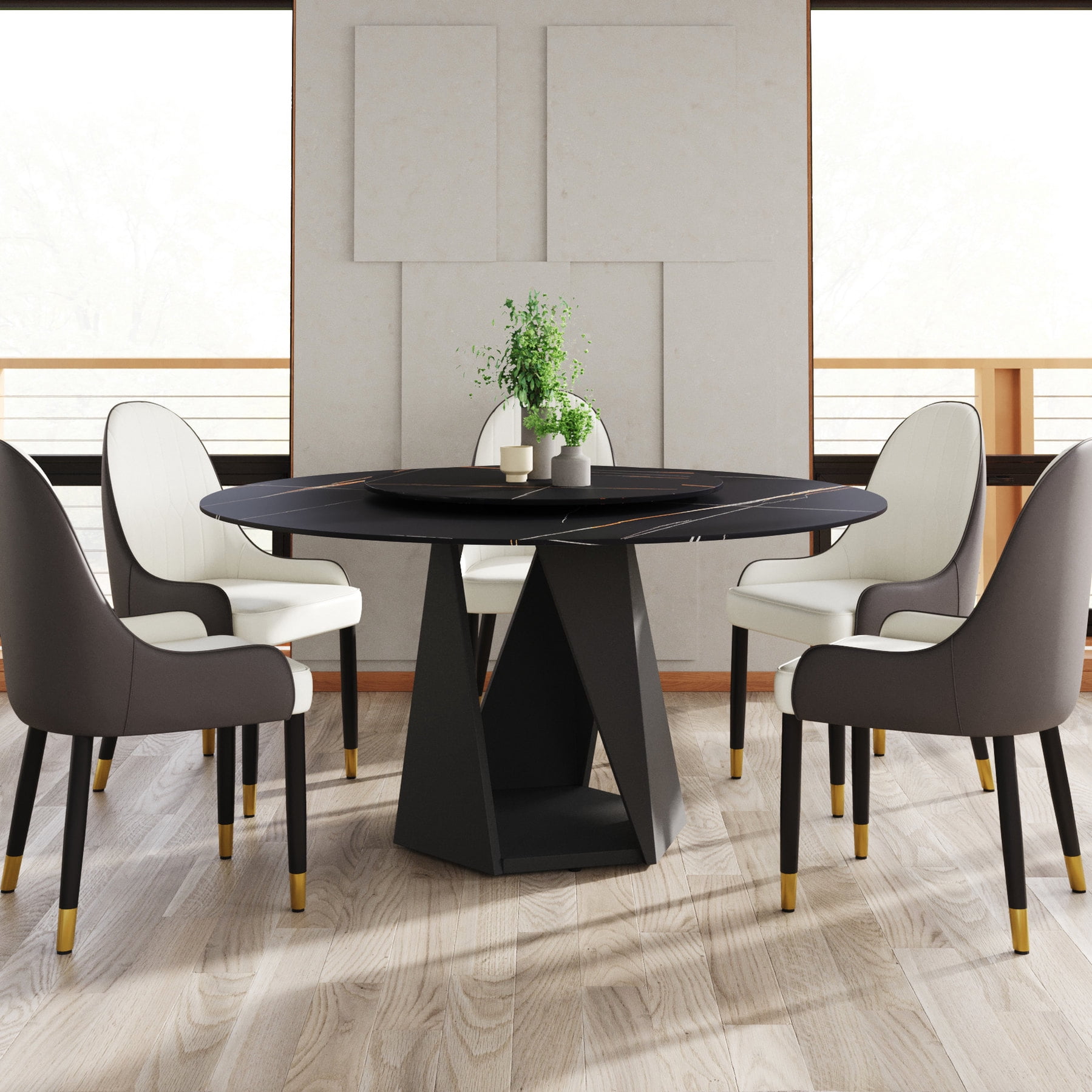 59.05" Round Dining Table - Medieval Simple Style - Dining Room - No ...