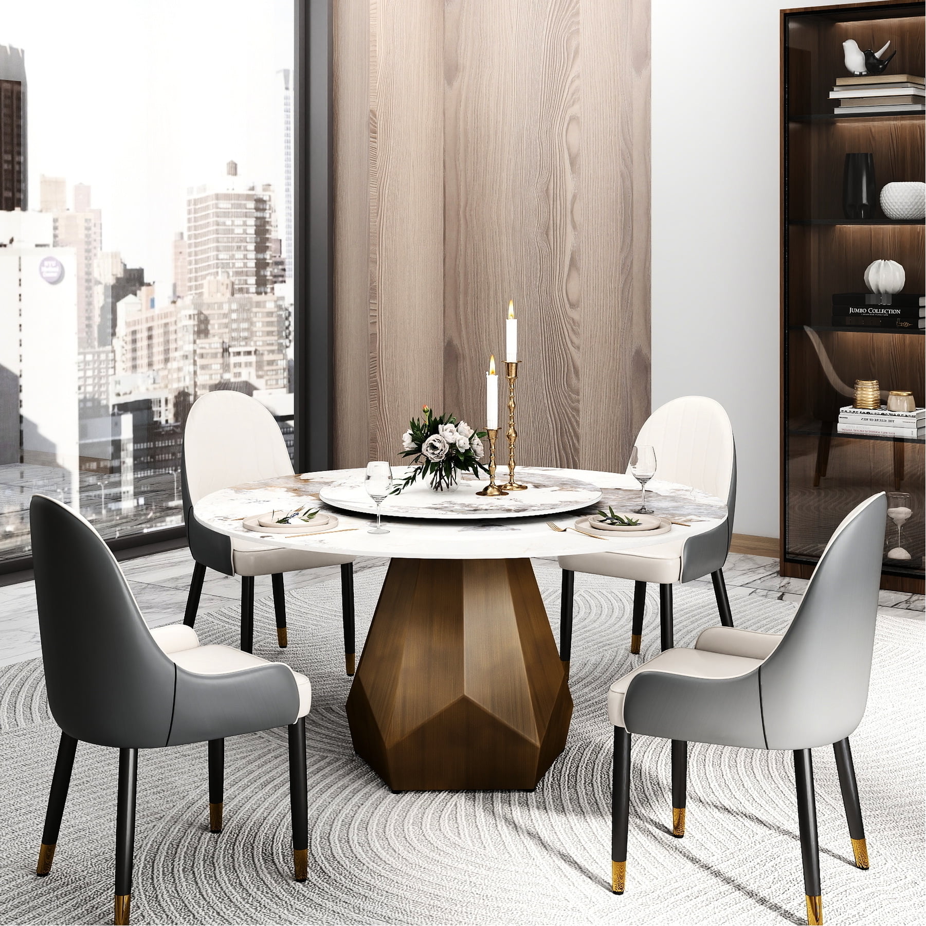 59.05" Round Table | 31.5" Rotating Disk, Suitable for Big Parties | Natural Materials, Retro ...