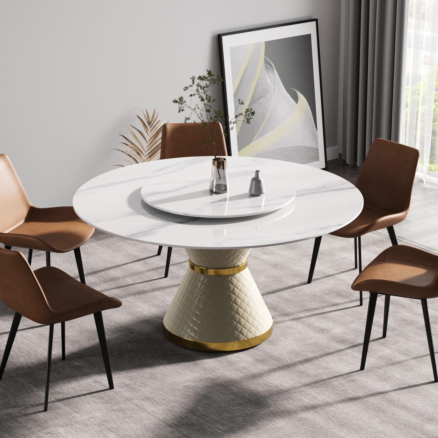 59.05" Round Table with 31.5" Sintered Stone Turntable - Black Carbon ...