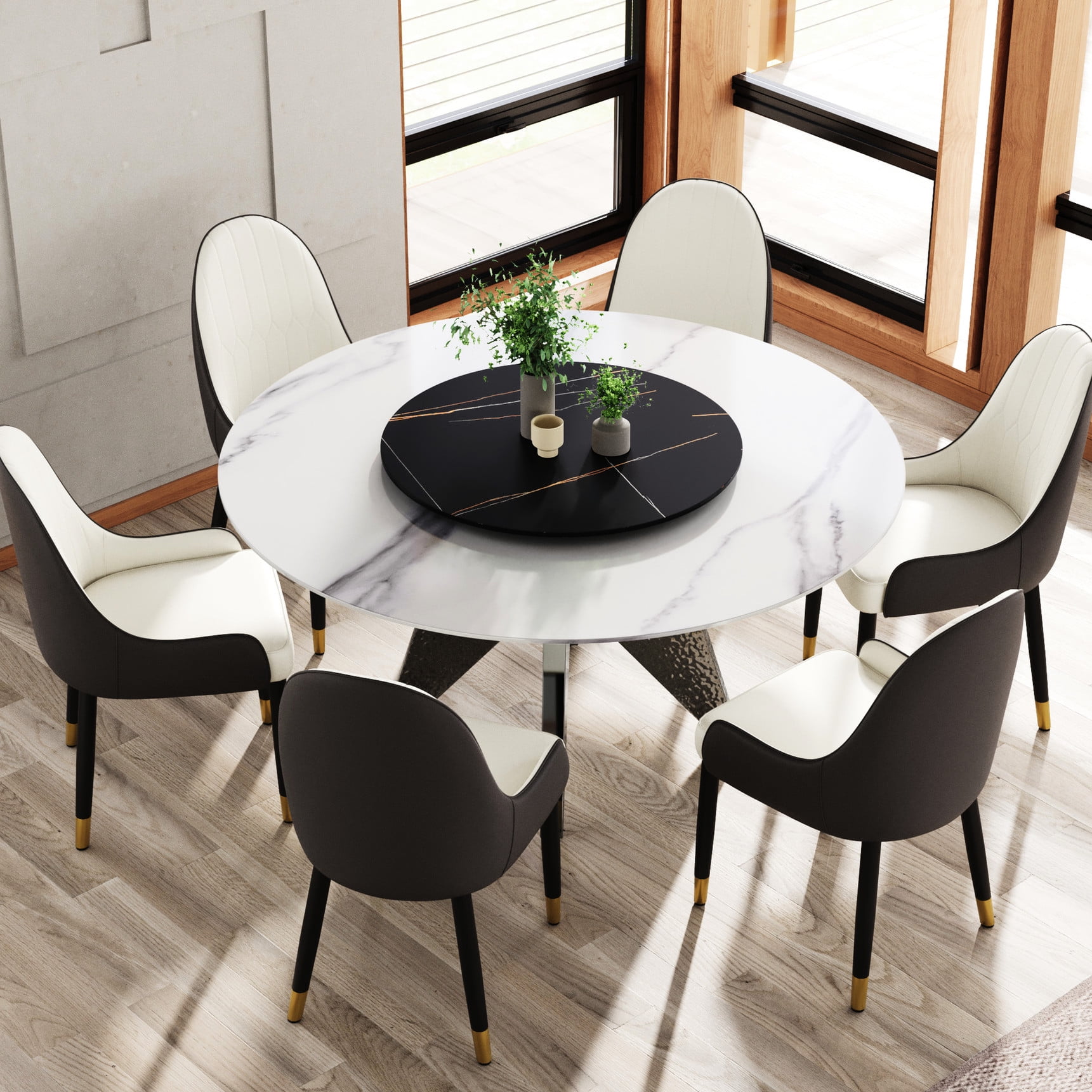 59.05" Round Table - Silver Stainless Steel Base, Anti-fouling Rotating ...