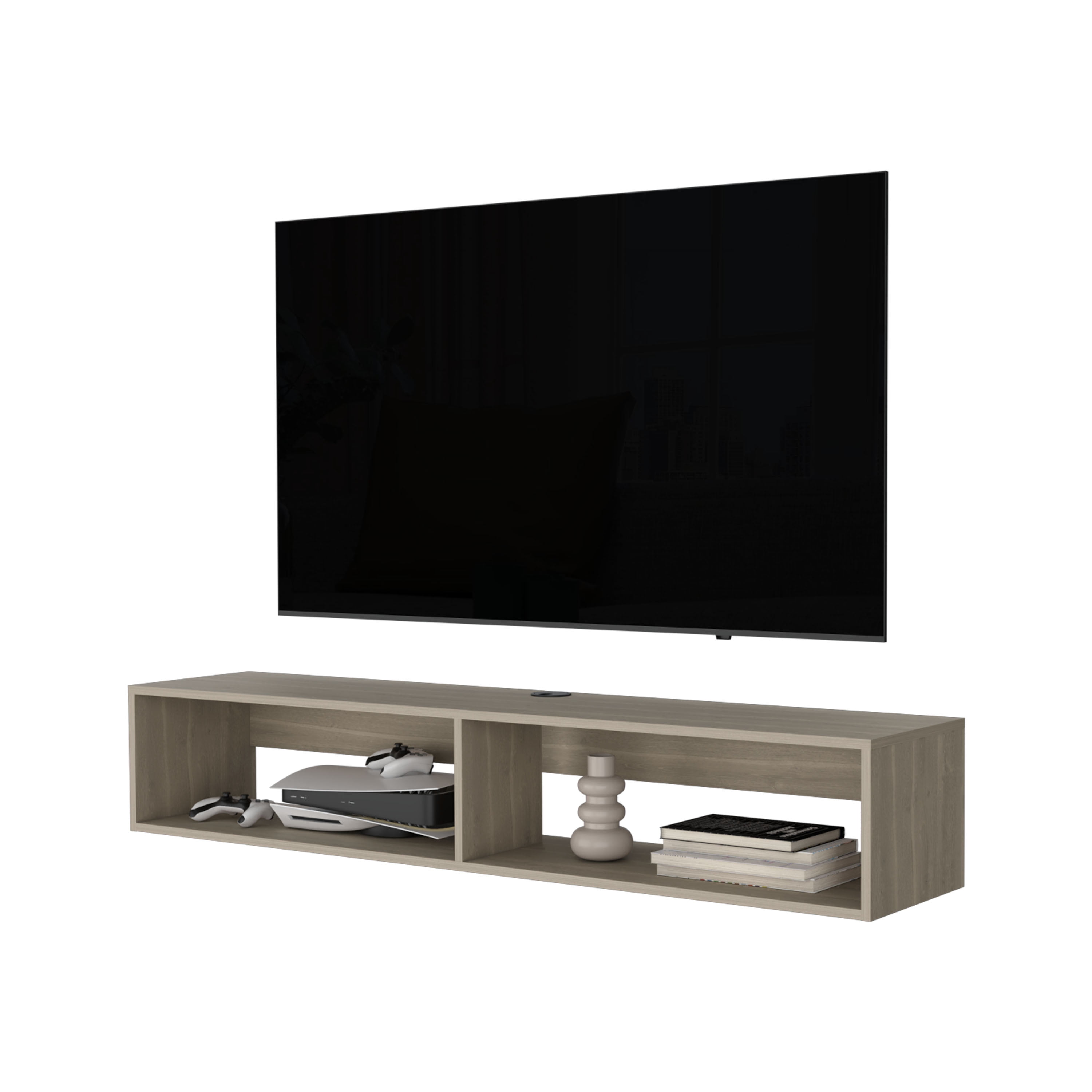 59.1" Central Floating Media Rack – White Oak Wall Shelf - Walmart.com