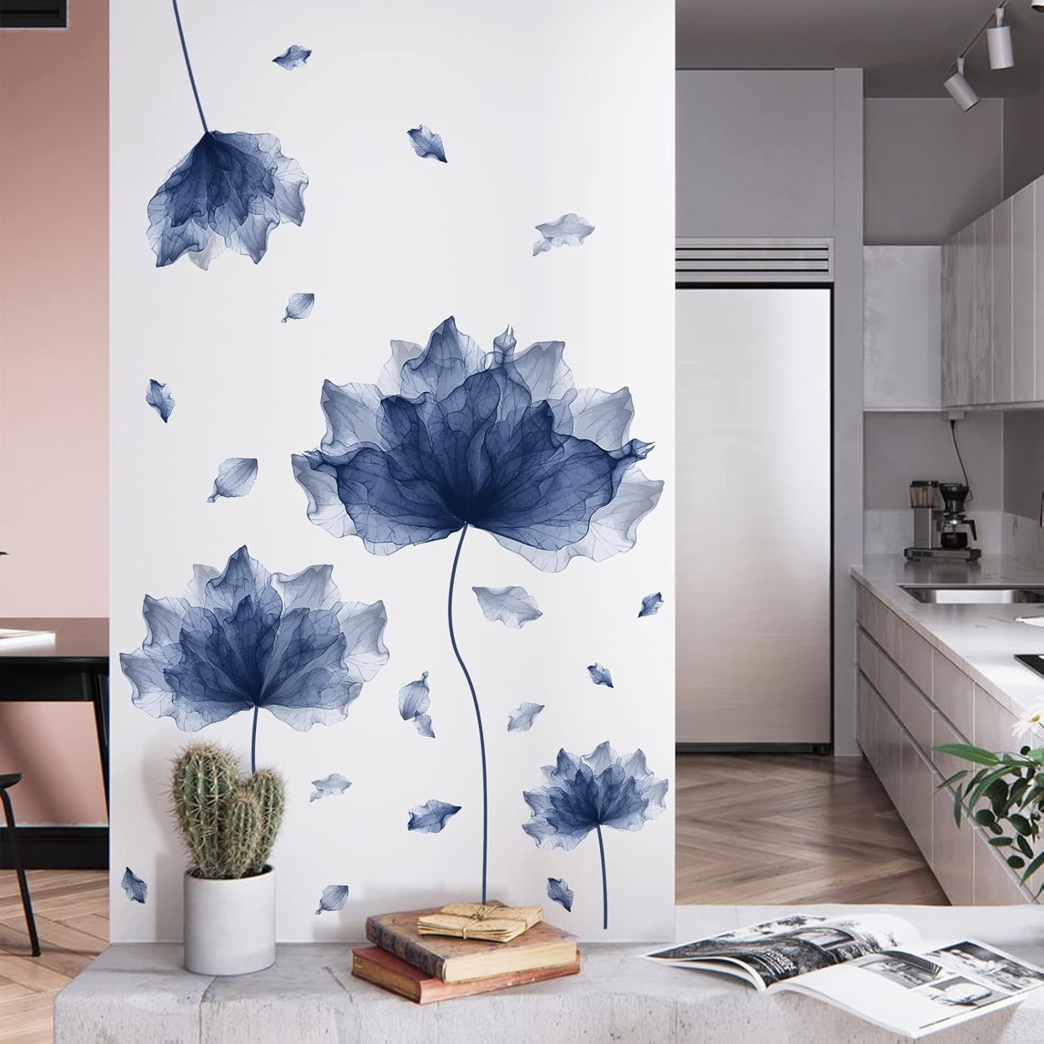 59.1'' x 49.6'' Huge Flower Petal Wall Decals Living Room Floral Wall ...