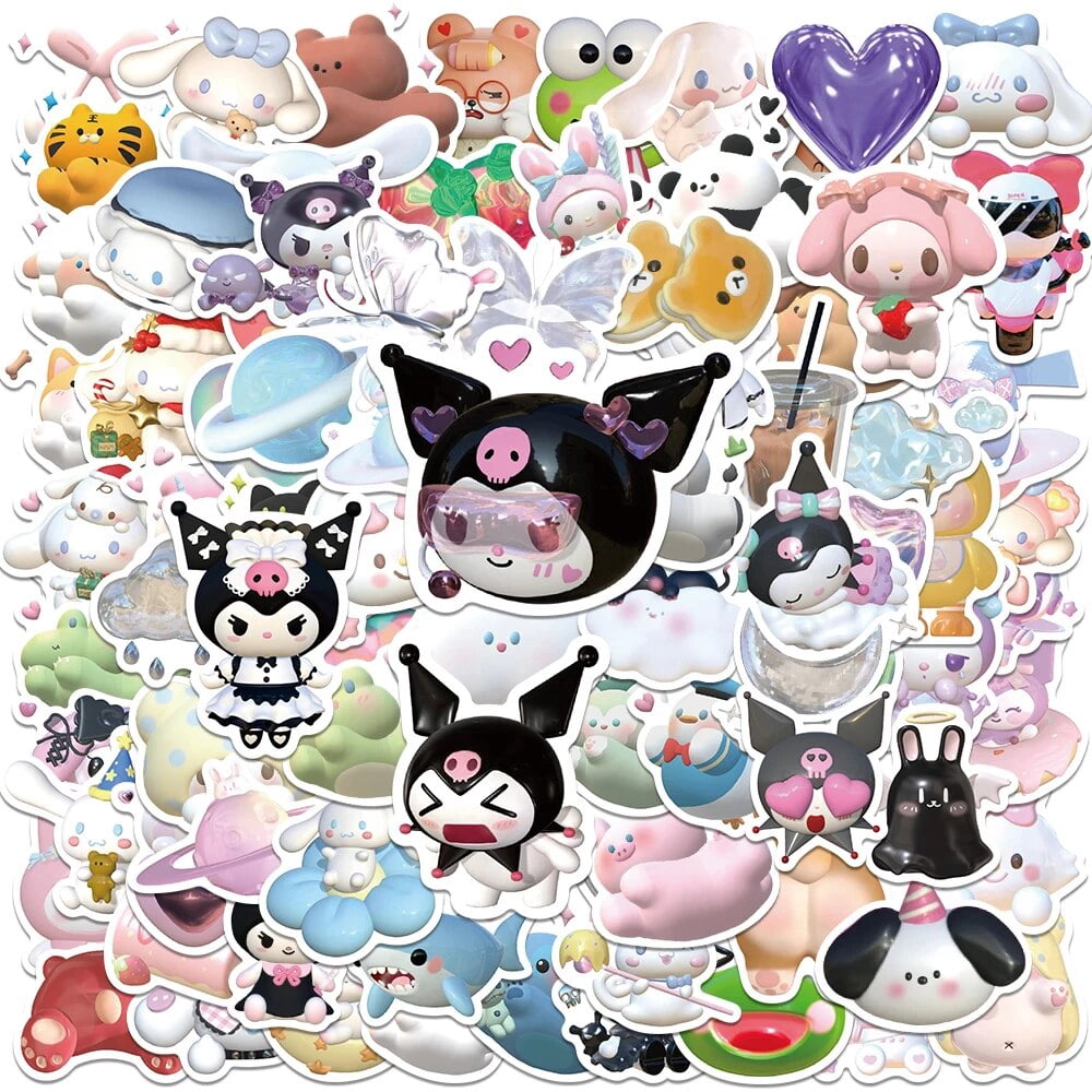 59/110pcs Mixed 3D Anime Sanrio Stickers Hello Kitty My Melody Kuromi ...