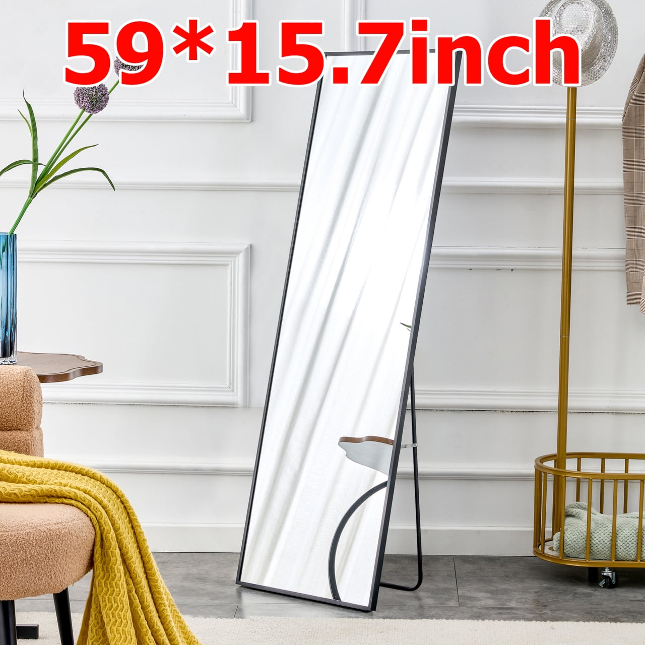 59*15.7-Inch Rectangular Full Body Mirror with Bracket, Modern Hanging ...