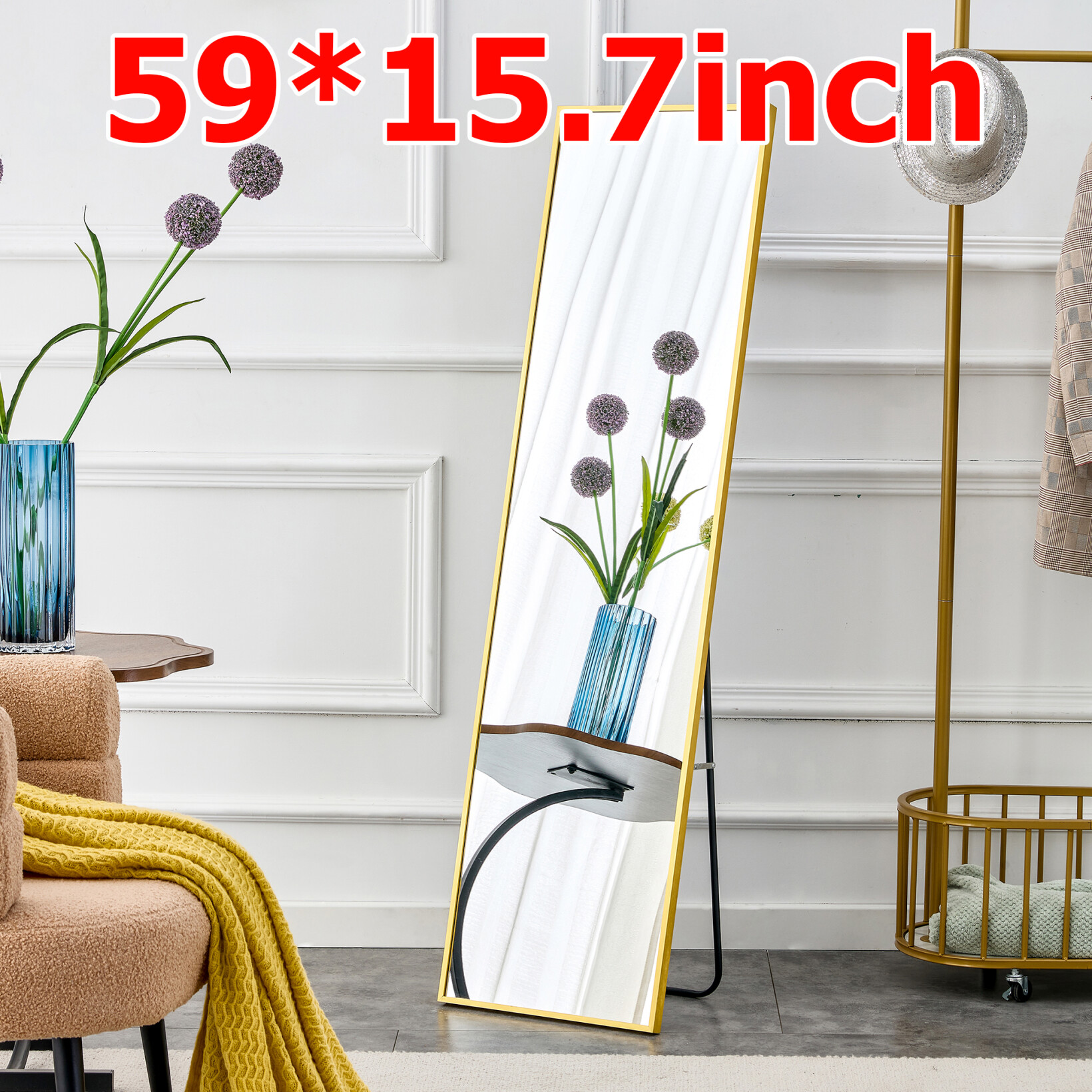 59*15.7-Inch Rectangular Full Body Mirror with Bracket, Modern Hanging ...