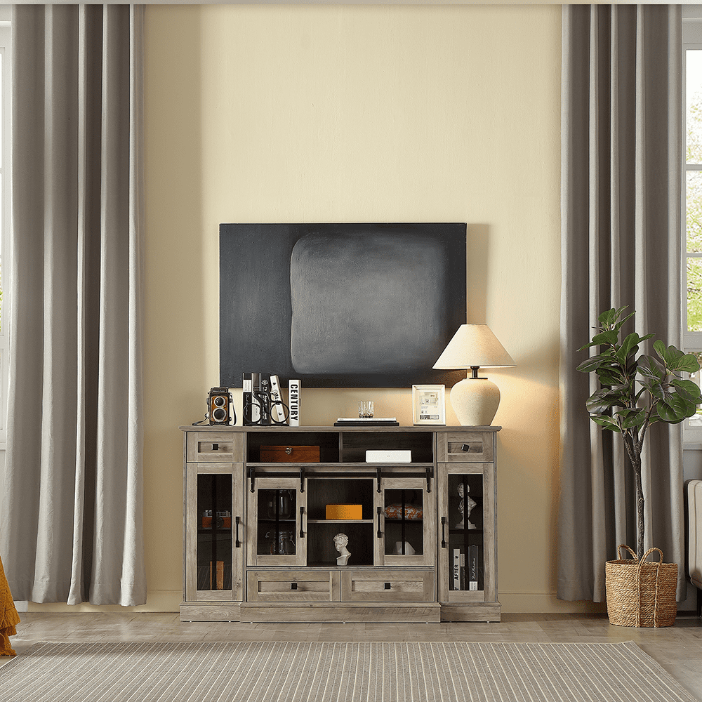 59.2'' TV stand with open storage,Storage TV Cabinet,Entertainment ...