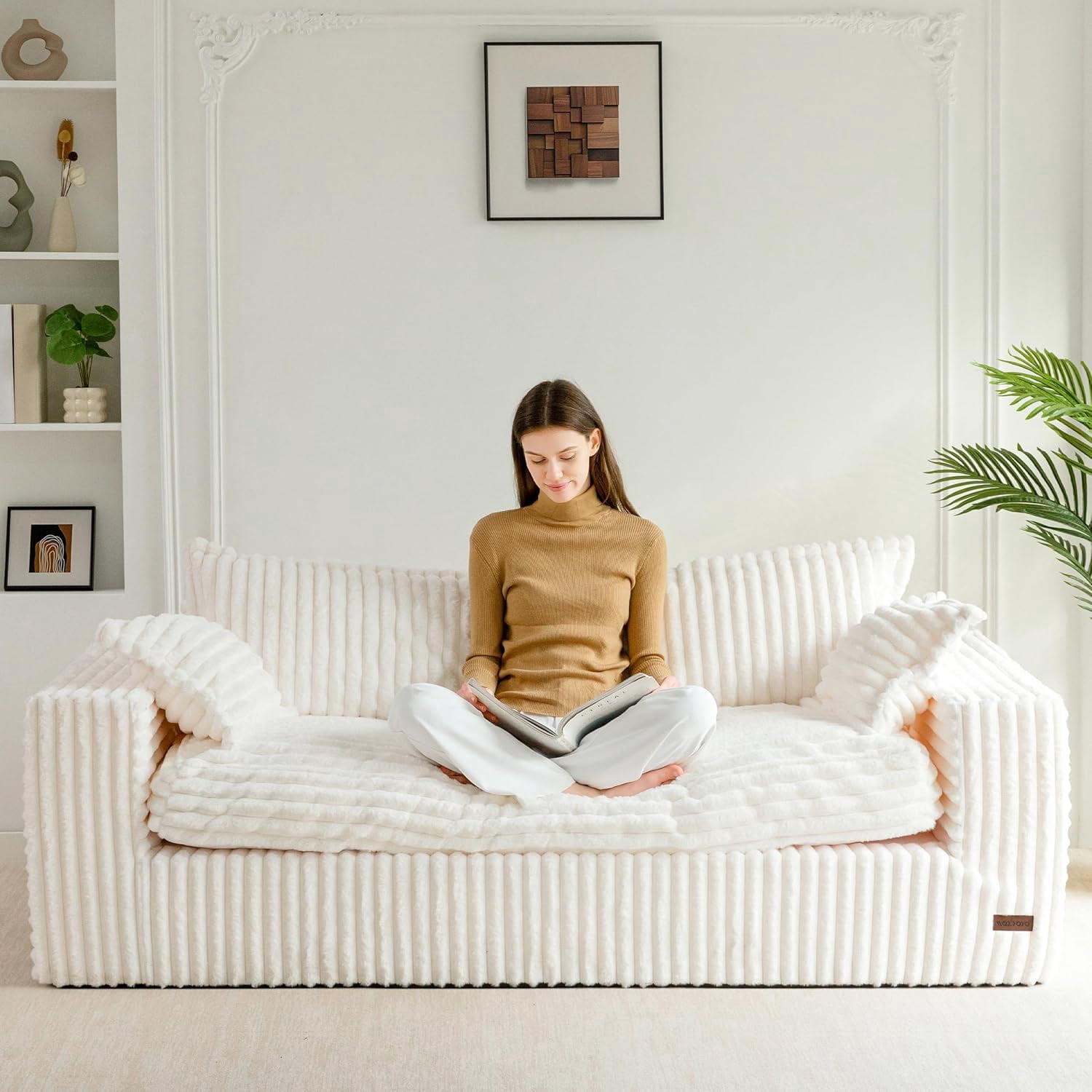 59" Bean Bag Sofa Couch Loveseat Boneless Couch in a Box Upholstered ...