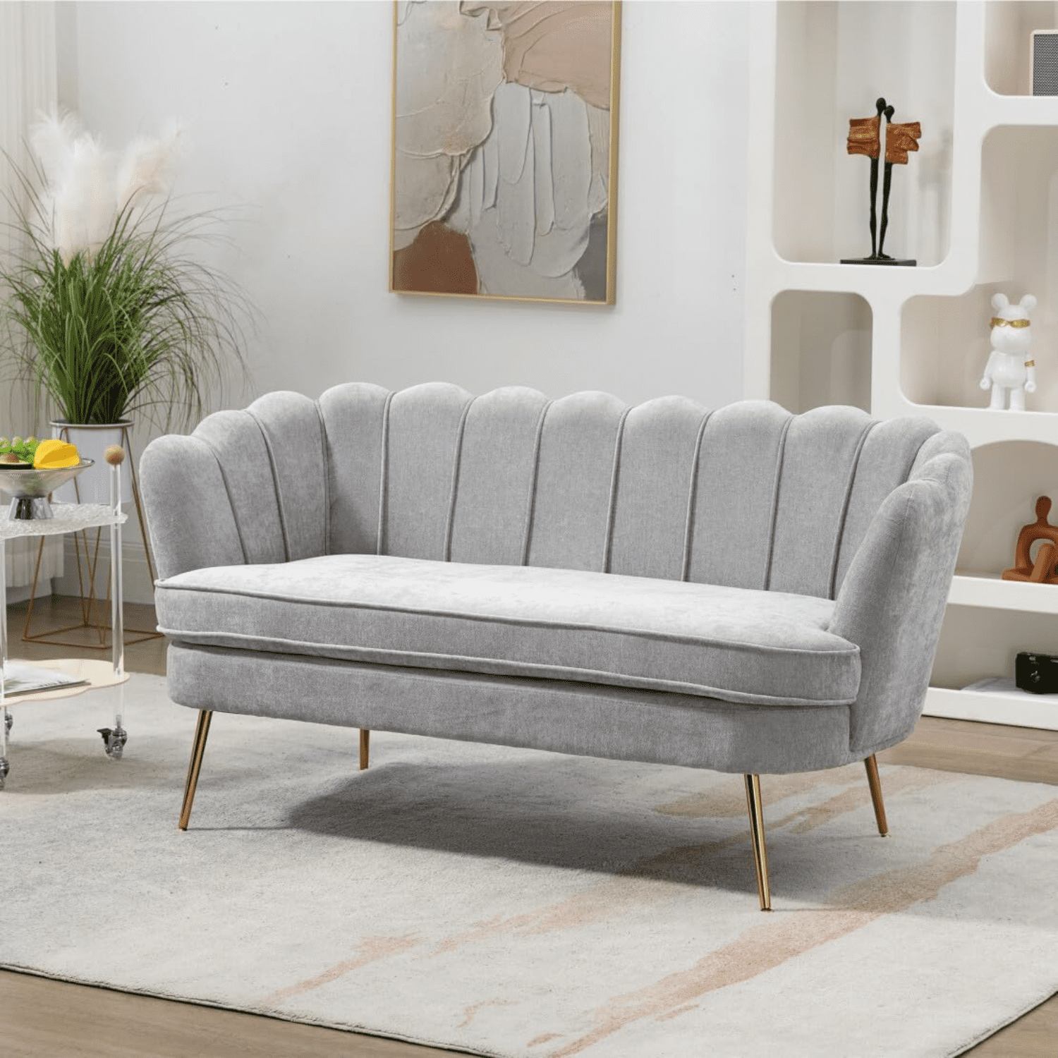 59" Wide Boucle Loveseat Sofa 2-Seater Sofa Couch with Gold Metal Legs ...