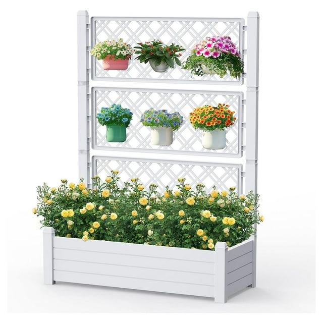 59.3in Planter Box Trellis, Large Outdoor Plastic Raised Garden Bed ...