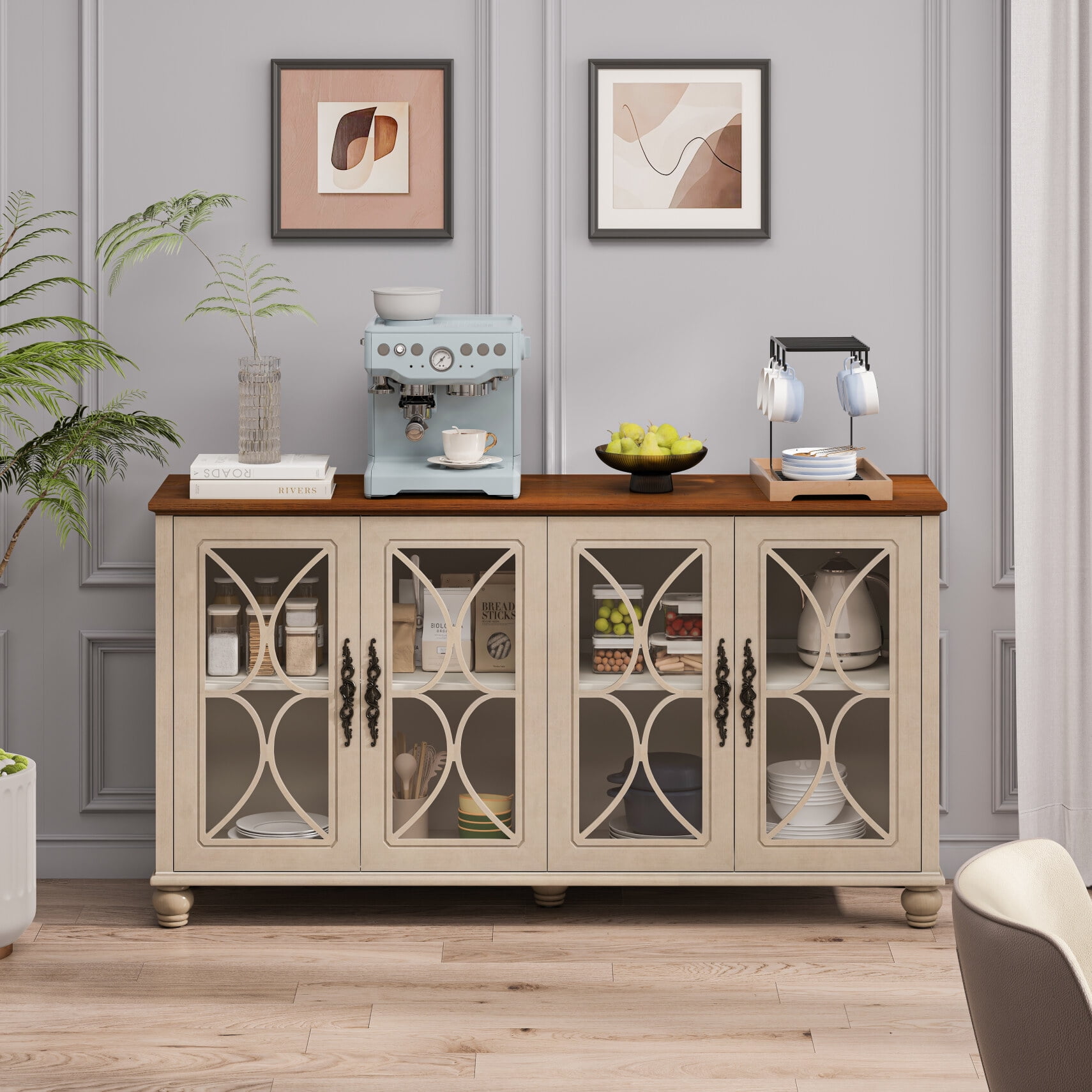 59.45" Buffet Cabinet with 4 Doors, European Antique Buffet Table ...