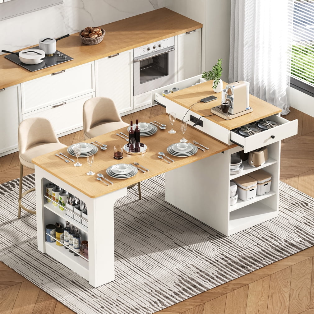 59.5" Kitchen Island with Extendable Dining Table, Kitchen Storage ...