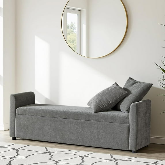 59.5" Modern Storage Ottoman Bedroom Bench, End of Bed Bench with Arms ...