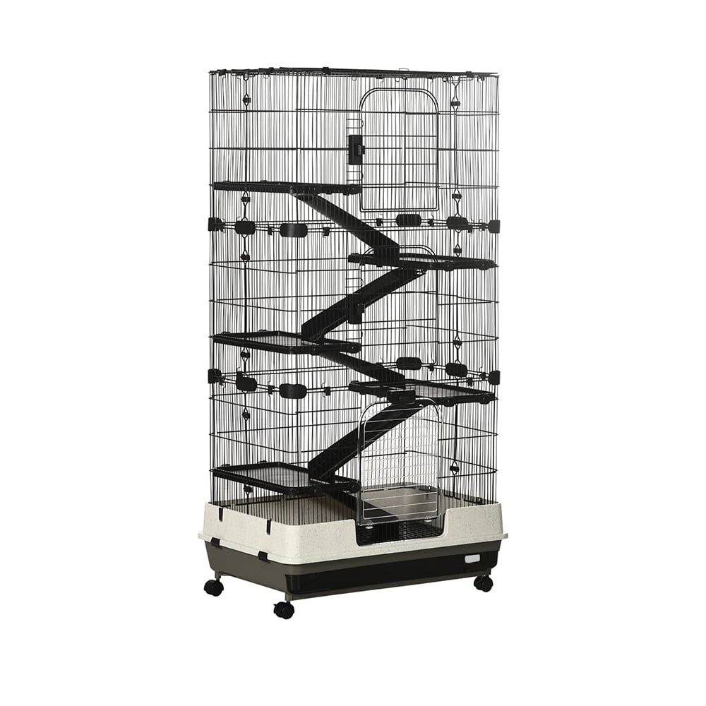 59.5" Small Animal Cage with Wheels, 6-Level Portable Bunny Cage ...