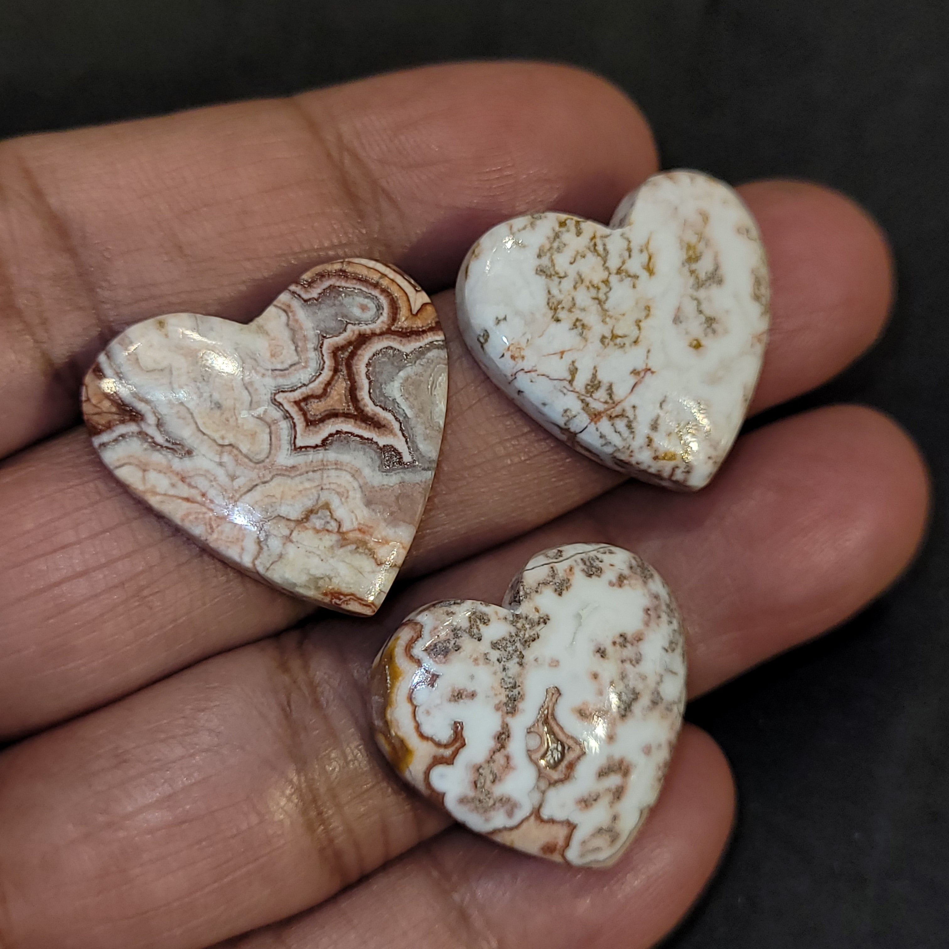 59.5Ct 3Pcs Natural Rosetta Jasper Heart Cabochons LOT. Size range ...