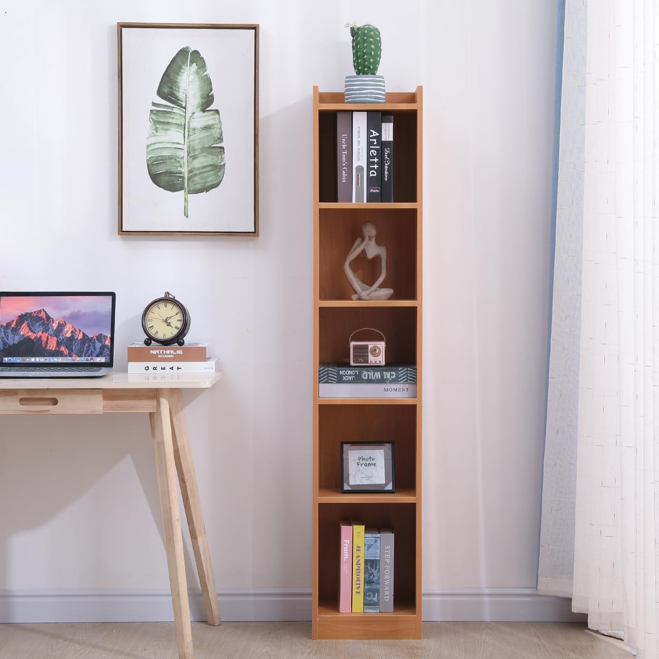 59.8” Tall Narrow Bookcase Modern Corner Bookshelf Display Shelves with ...