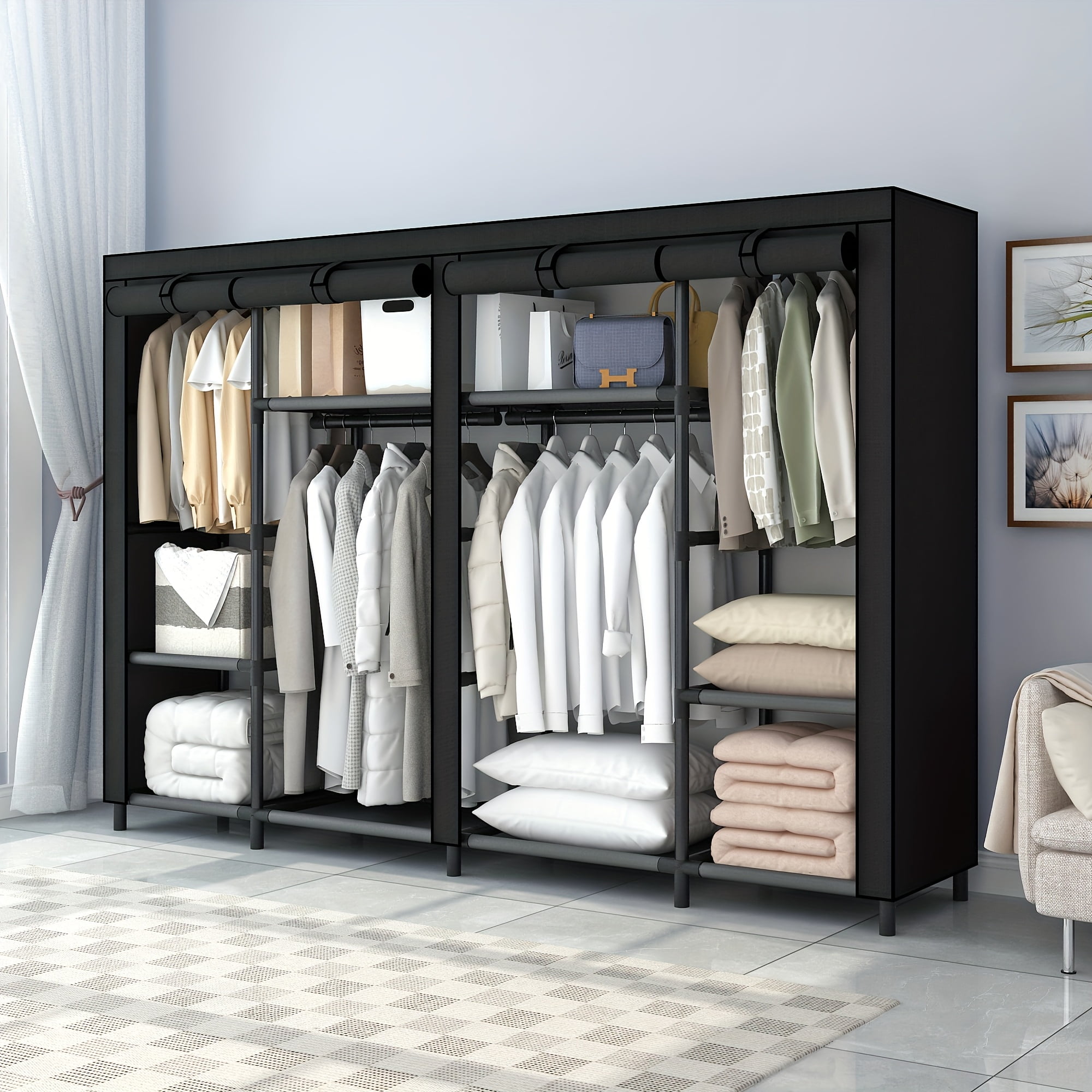 59"/80.7" Black Gray Simple Wardrobe Multi-Layer Storage Cabinet Stable ...