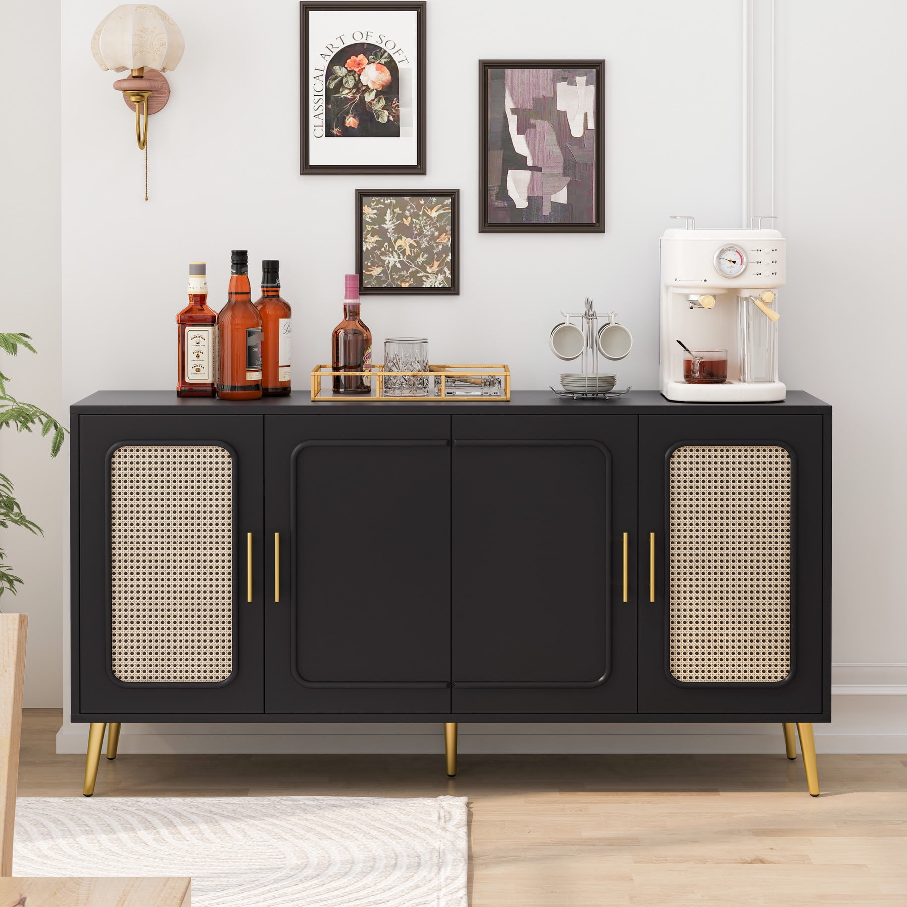 59.84" Plastic Rattan Decorated Cabinet - Two - layer Storage Solution ...