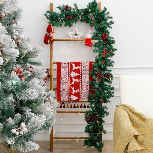 59 in Acacia Wood Blanket Ladder, 6-Tier Wooden Blanket Holder for ...