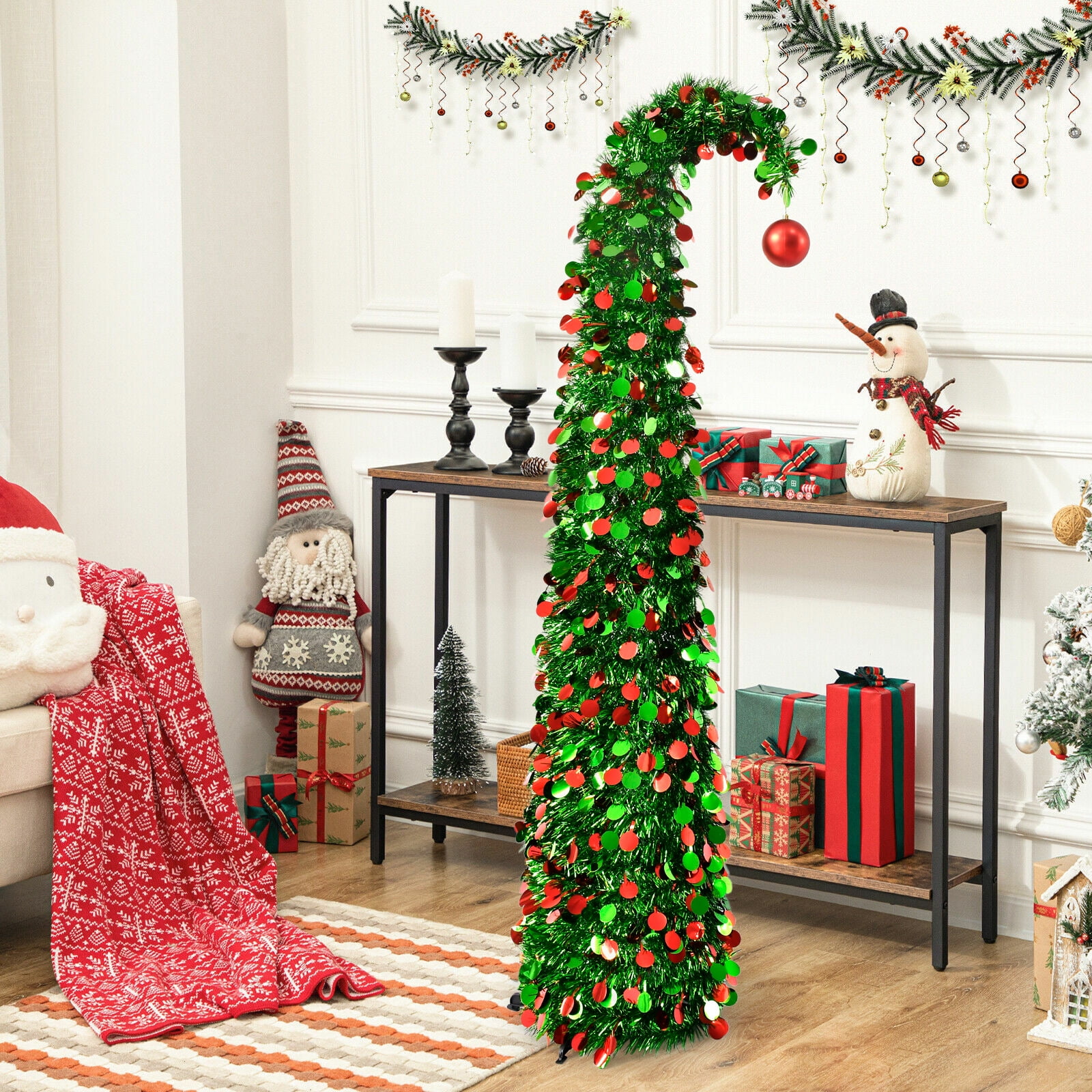 59" Artificial Christmas Tree Decor with Solid Metal Stand Santa Claus ...