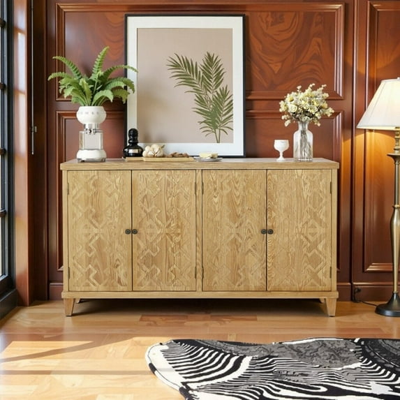 59 Brown Vintage Accent Cabinet With 4 Doors - MDF Wood Entryway ...
