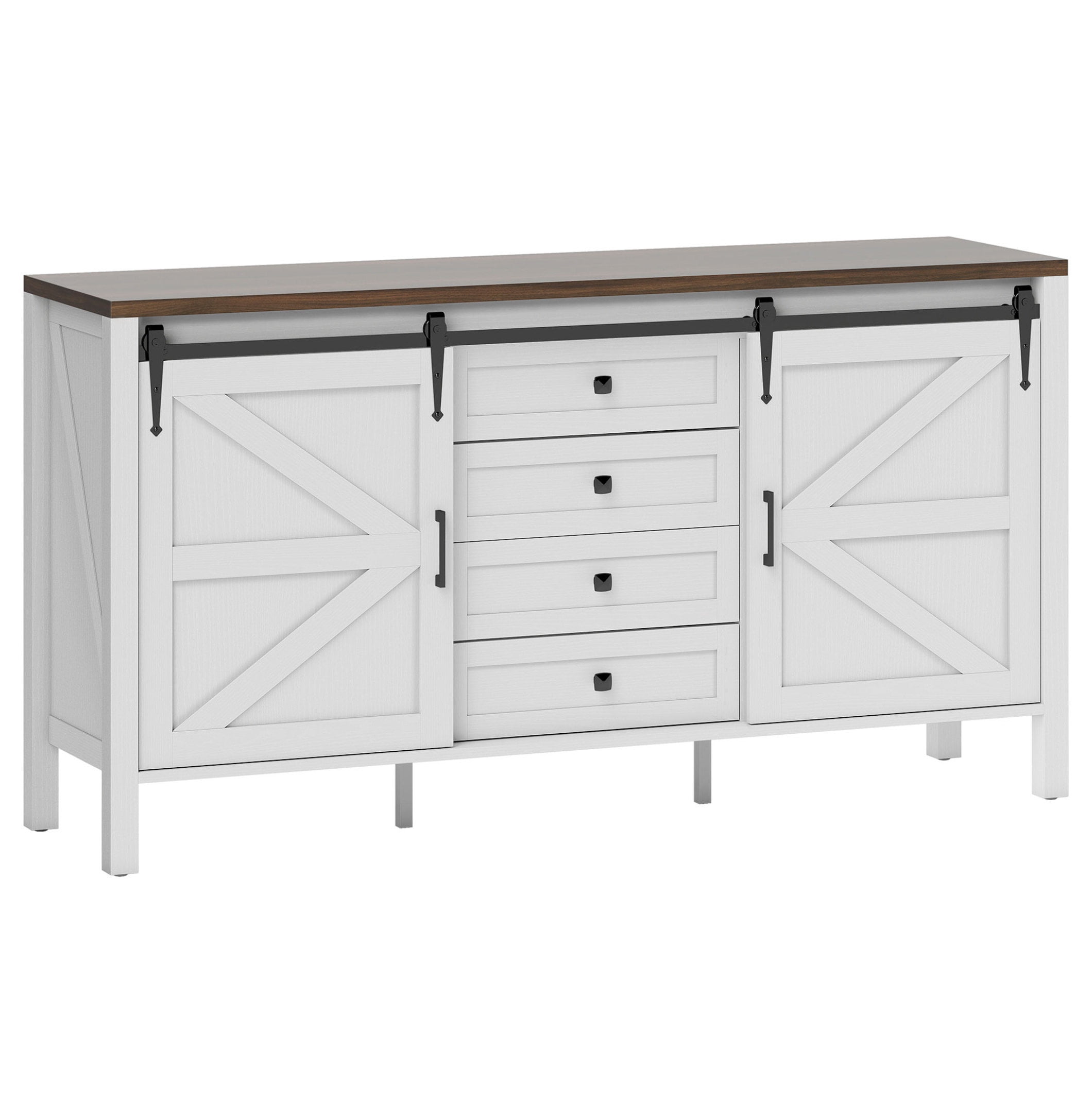 59" Buffet Cabinet, Farmhouse Sideboard with Barn Doors, 4 Drawers ...