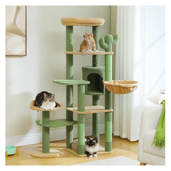59" Cactus Cat Tree, Large Cat Tower for Indoor Cats, Multi-Level Cat ...