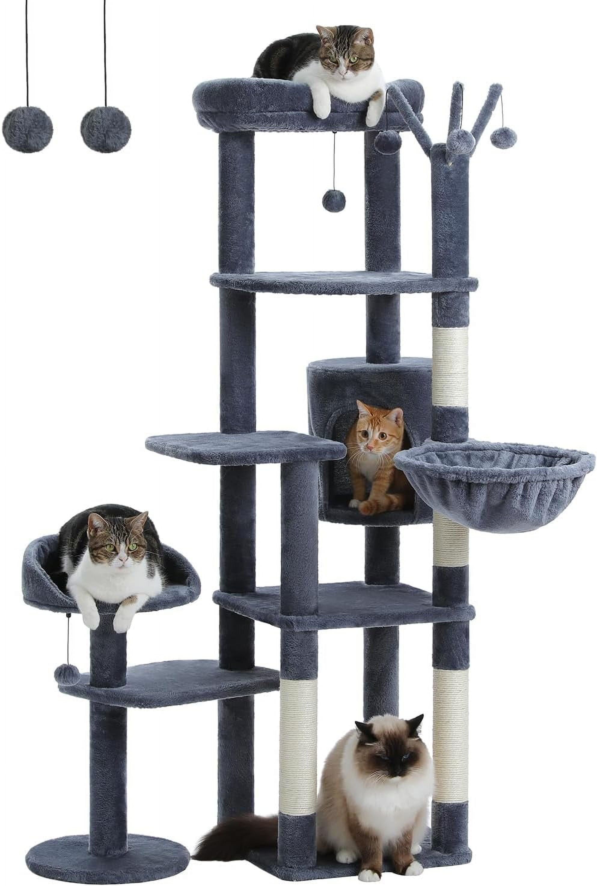 59" Cat Tree, Cat Tower for Large Cats, Multi-Level Cat Tower with 3 Removable Pompom Sticks ...