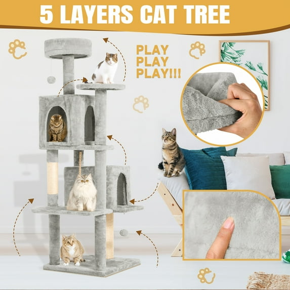 59" Cat Tree Tower for Indoor Cats - Multi-Level Activity Center with ...
