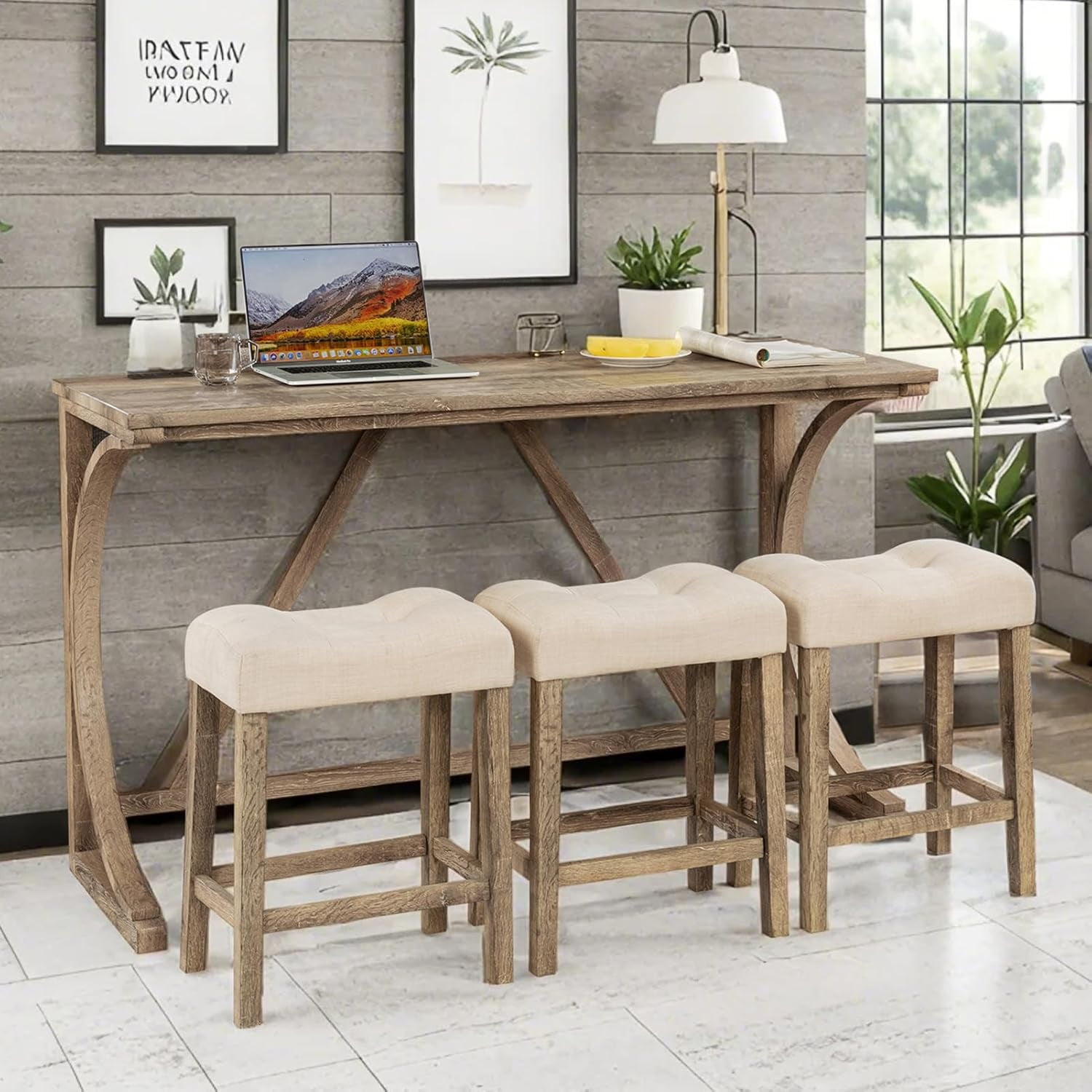 59" Counter Height Bar Table Set with Power Outlet, Industrial ...