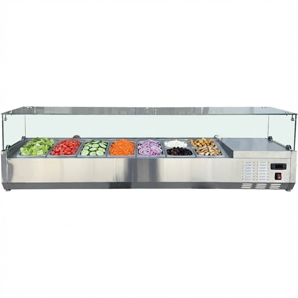 59'' Countertop Stainless Steel 7-Pan Refrigerated Salad Showcase, NSF ...