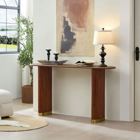 59" Curved Console Table, Narrow Sofa Table for Hallway, Wooden Modern ...