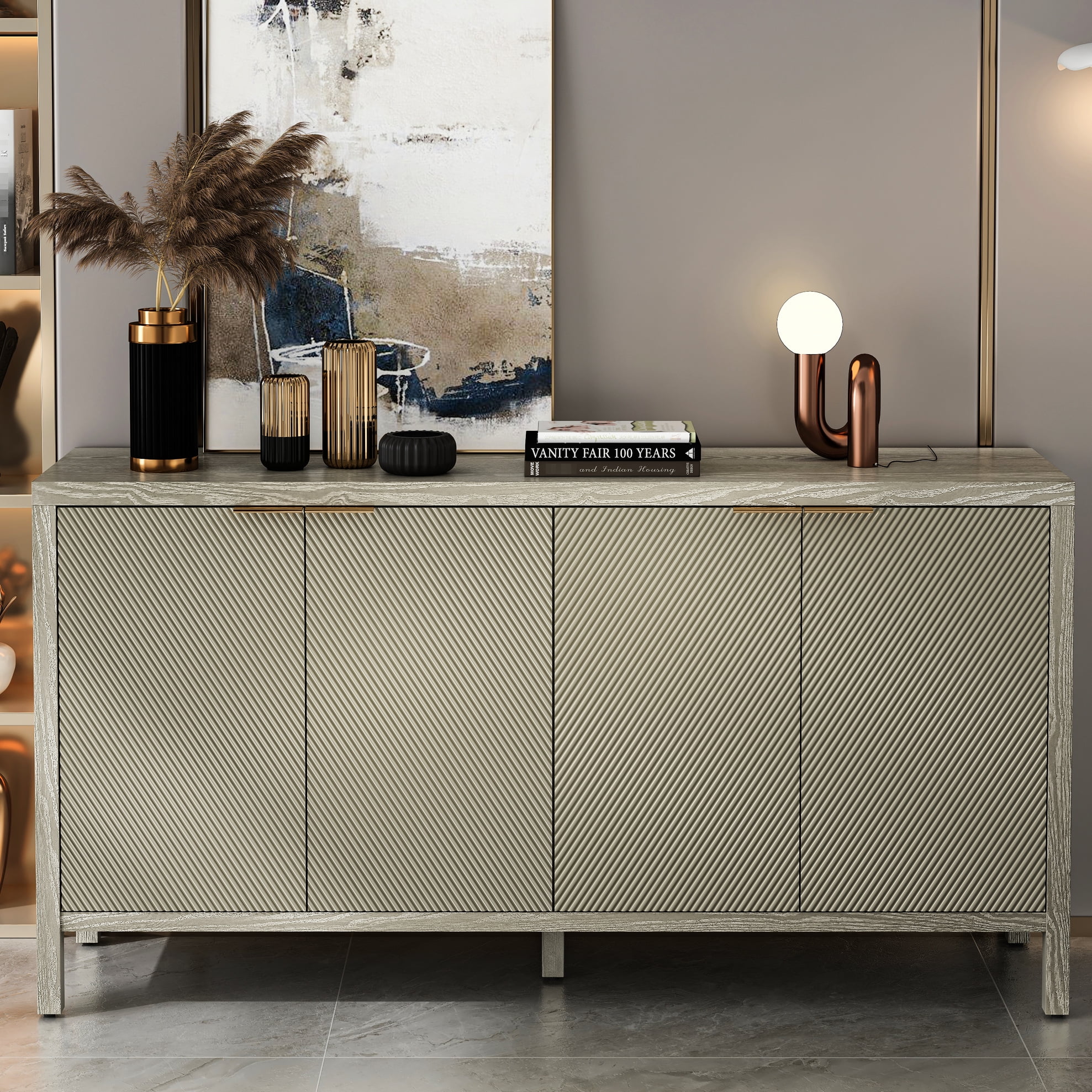59" Dining Room Sideboard Cabinet - Modern With Adjustable Shelves In ...