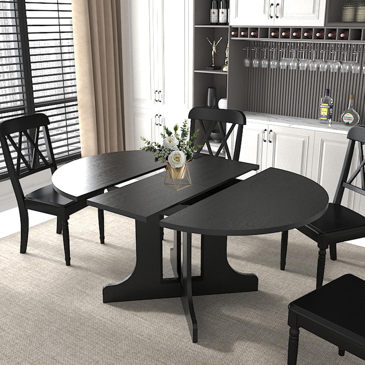 59" Extendable Round Dining Table for 4-8, Modern Kitchen Table with ...