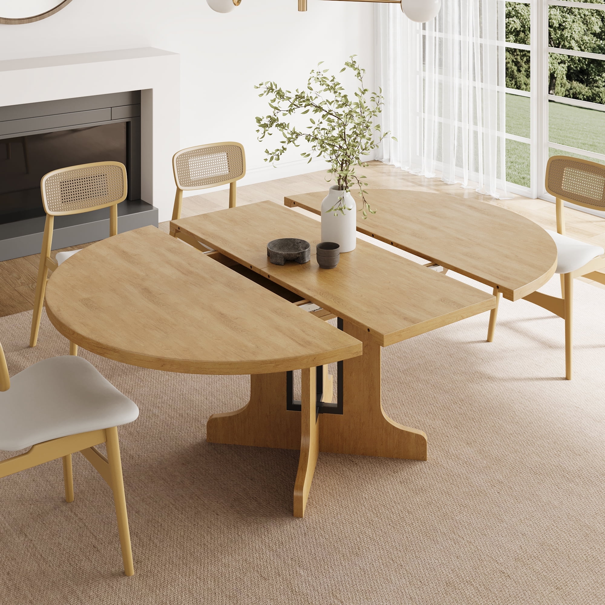 59" Extendable Round Dining Table for 4-8 , Modern Kitchen Oval Dining ...