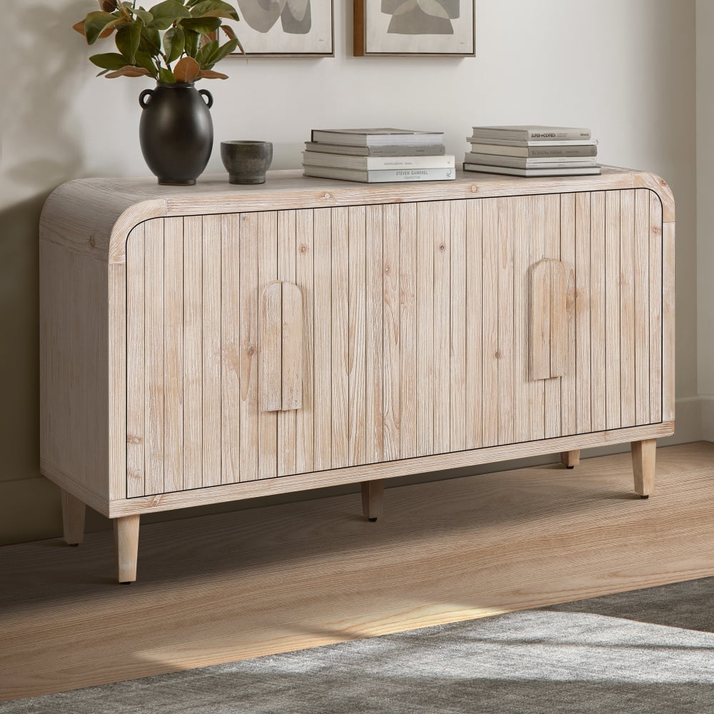 59'' Farmhouse Curved Storage Sideboard with Large Wooden Handles ...