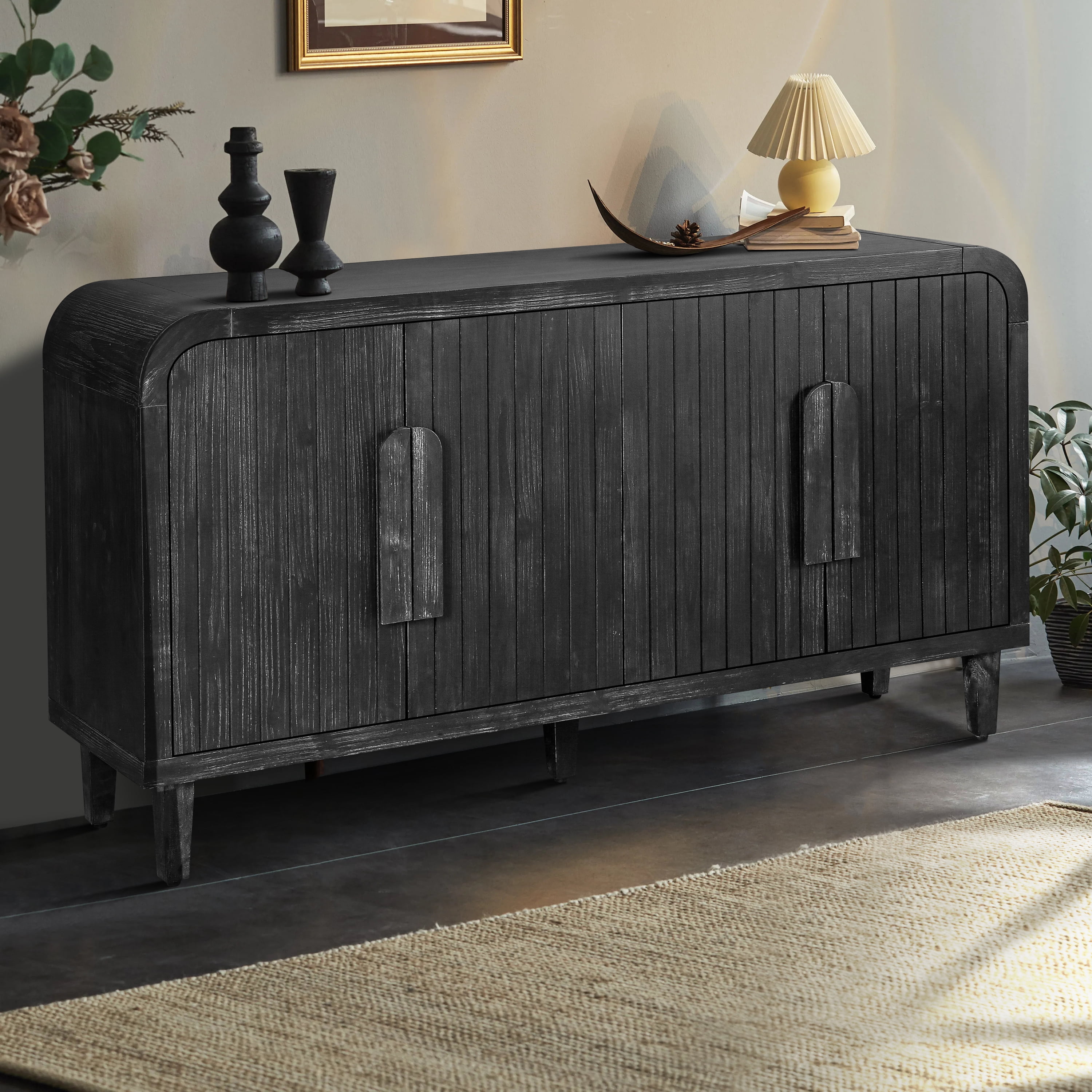 59'' Farmhouse Curved Vintage Storage Sideboard with Large Wooden ...