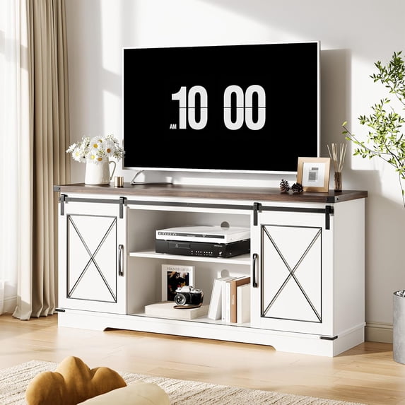 59" Farmhouse TV Stand for TVs Up to 65", Media Console with Sliding ...
