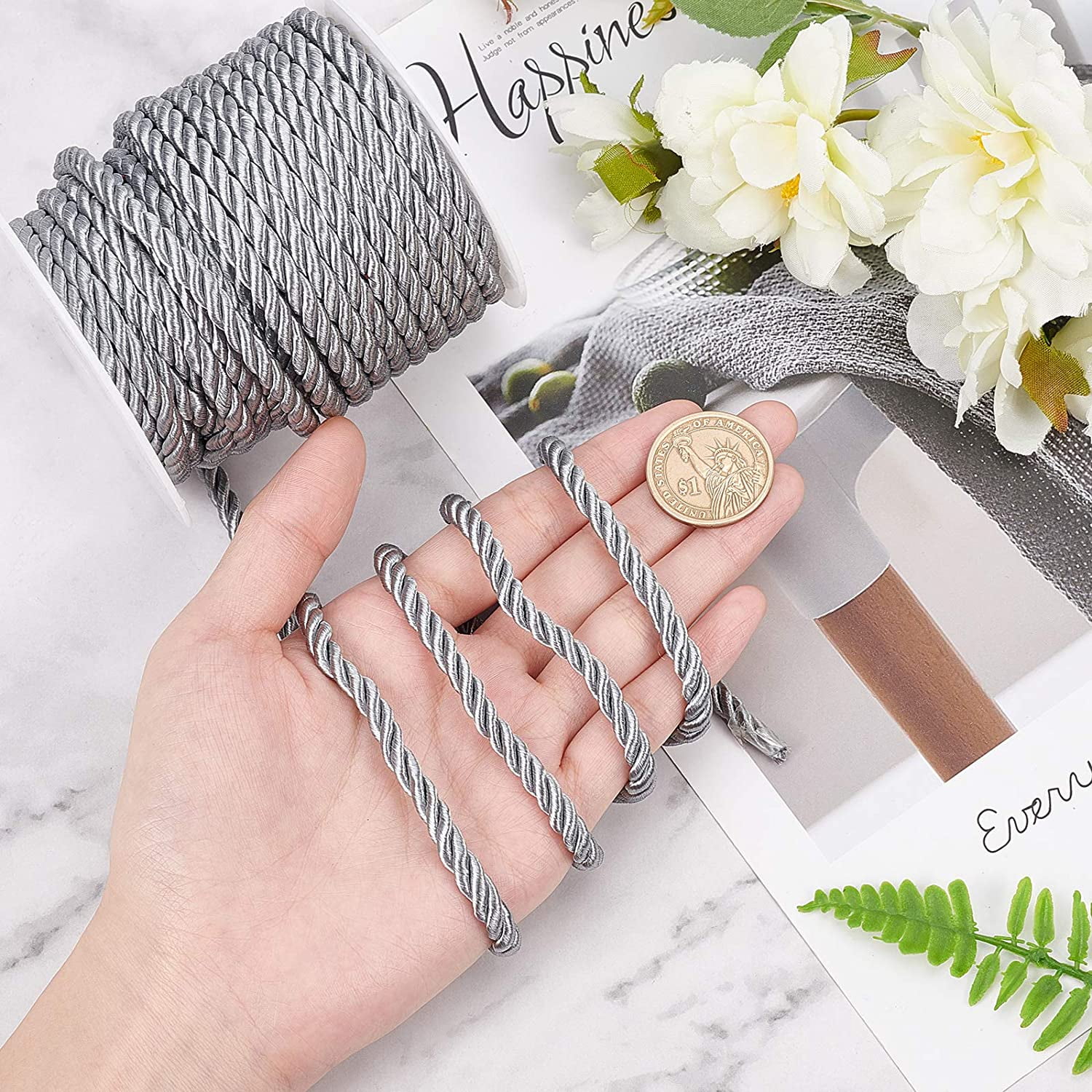 59 Feet 5mm Twisted Cord Rope 3-Ply Decorative Rope Polyester Twine ...